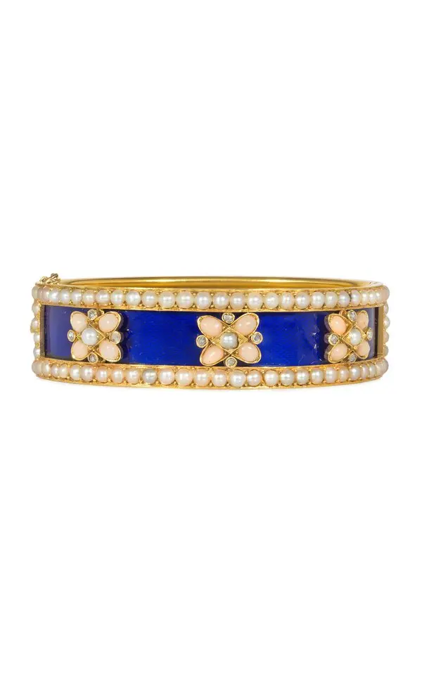 Kentshire Antique Enamel, Pearl And Angelskin Coral Bracelet - Blue