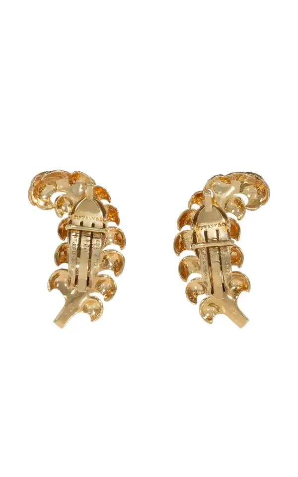 Kentshire Retro Tiffany & Co. 14k Yellow Fern Leaf Earrings