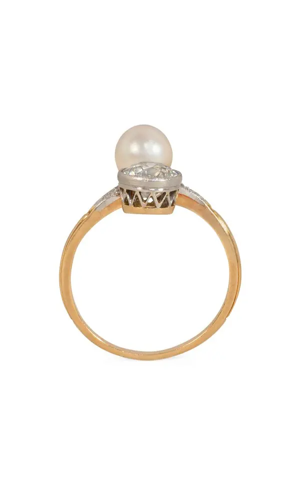 Kentshire Edwardian Pearl And Diamond Toi Et Moi Ring In Platinum And 18k Gold