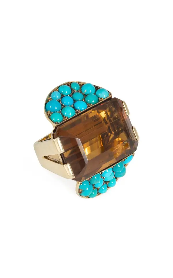 Kentshire Retro Citrine And Turquoise Cocktail Ring