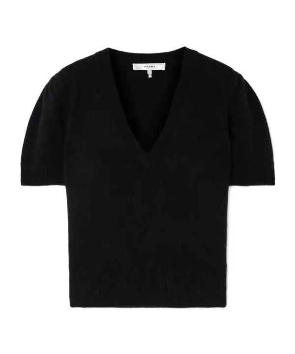 FRAME Gathered Short Sleeve Sweater - Black