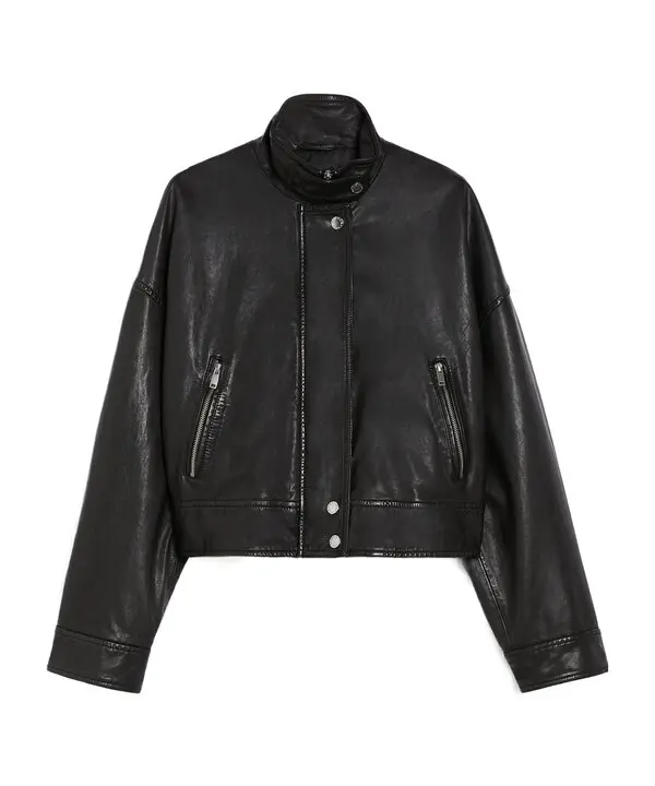 Max Mara Washed Nappa-leather Bomber Jacket - Black