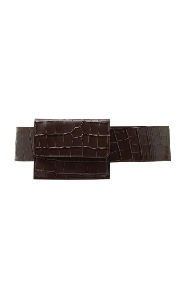 ST. AGNI Croc Effect Wide Belt - Brown