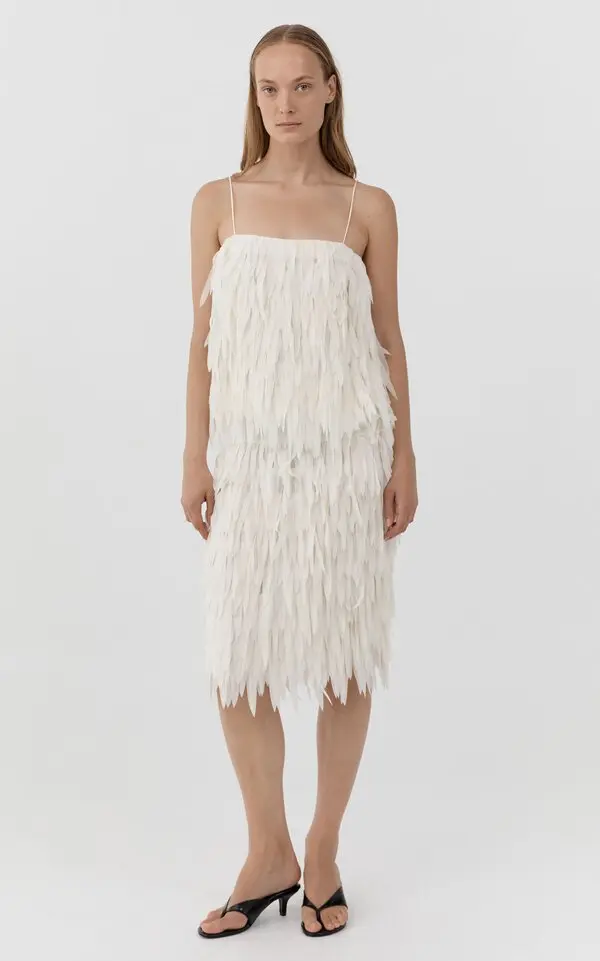 ST. AGNI Fringe Stretch Silk Midi Skirt