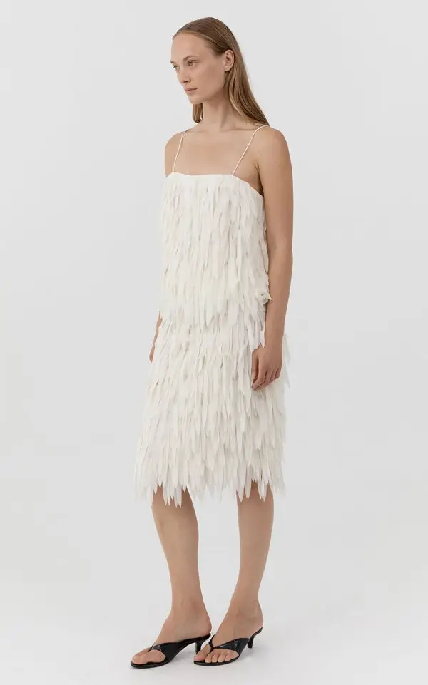 ST. AGNI Fringe Stretch Silk Midi Skirt