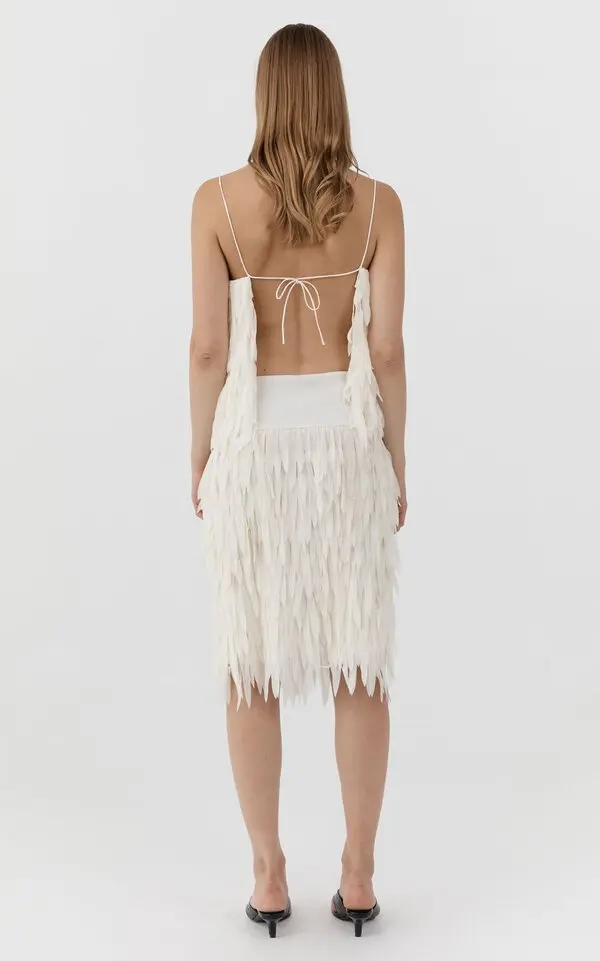 ST. AGNI Fringe Stretch Silk Midi Skirt