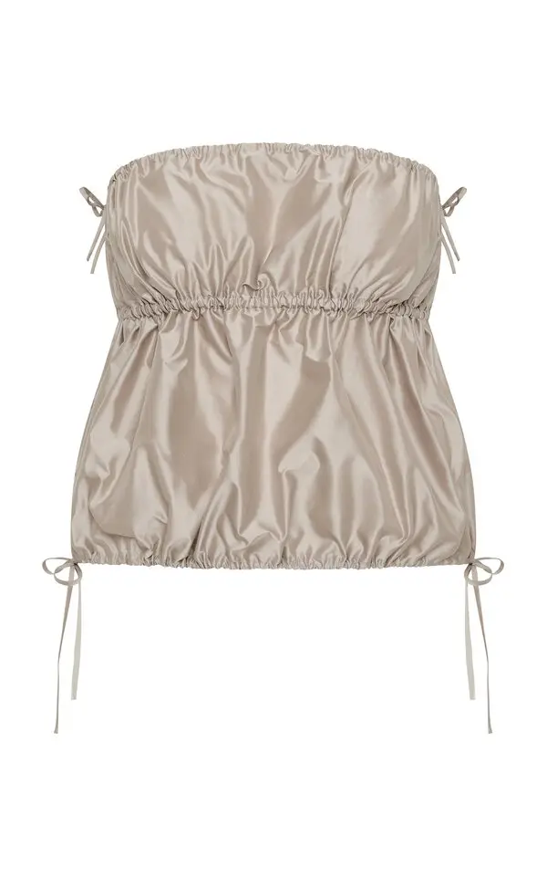 ST. AGNI Paper Taffeta Smocked Silk Drawstring Top - Ivory