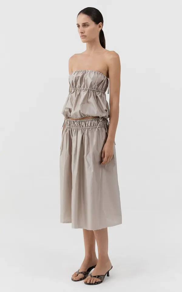 ST. AGNI Paper Taffeta Smocked Silk Drawstring Top