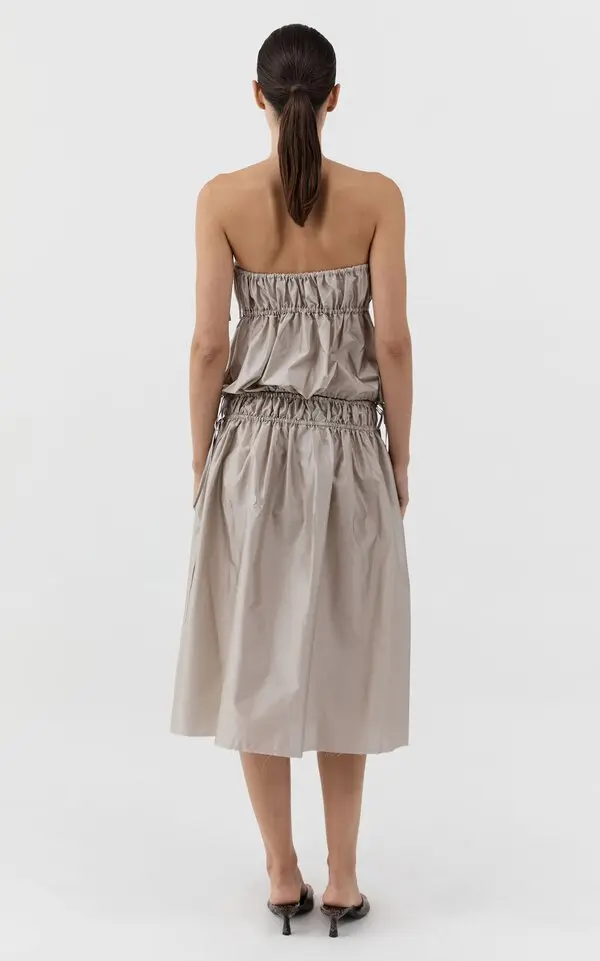 ST. AGNI Paper Taffeta Smocked Silk Drawstring Top