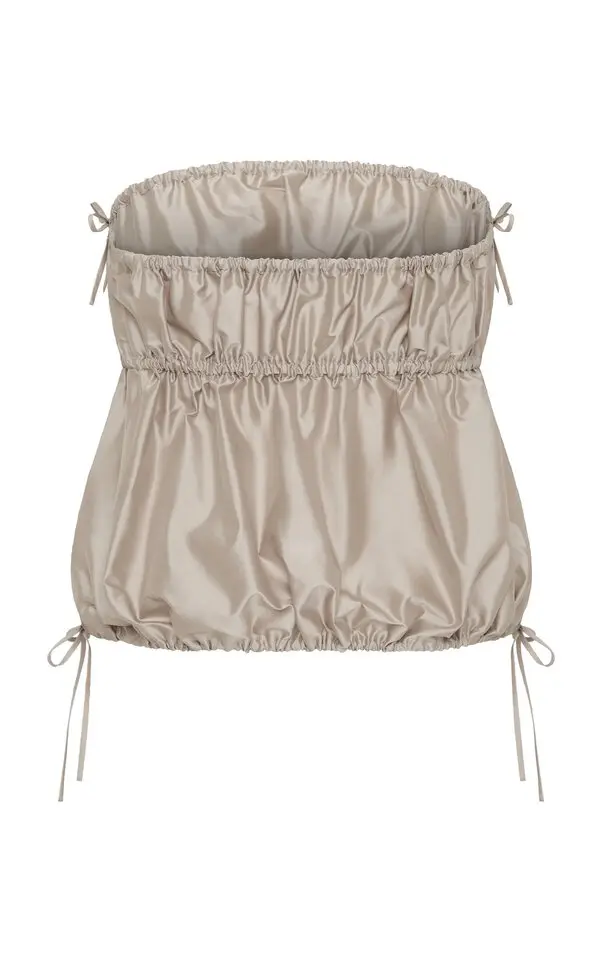 ST. AGNI Paper Taffeta Smocked Silk Drawstring Top