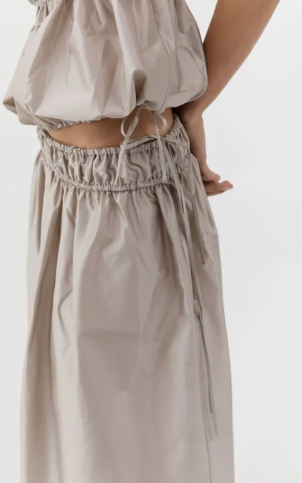 ST. AGNI Paper Taffeta Smocked Silk Drawstring Top