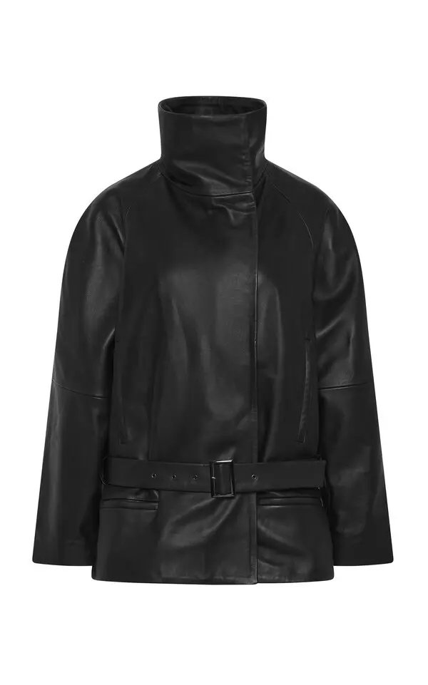 ST. AGNI Cinch Lambskin Leather Jacket - Black