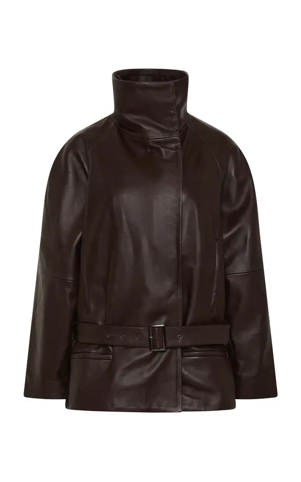 ST. AGNI Cinch Lambskin Leather Jacket - Brown