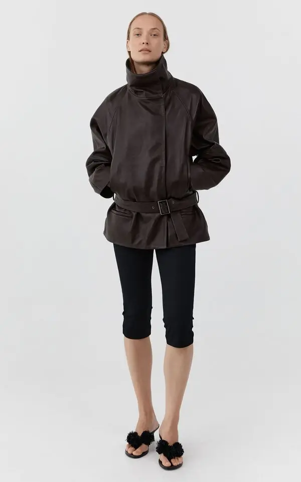 ST. AGNI Cinch Lambskin Leather Jacket - Brown