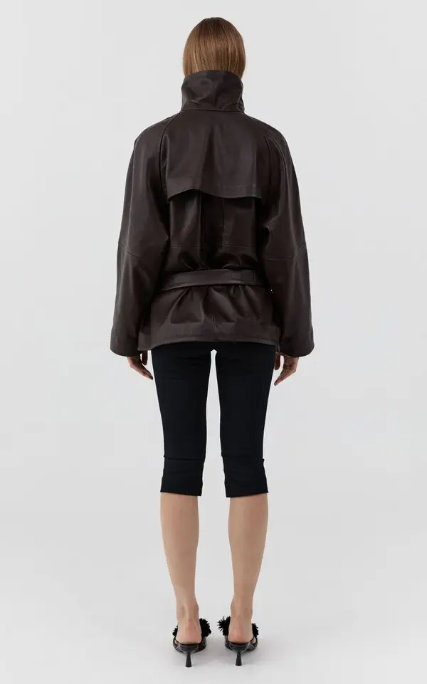 ST. AGNI Cinch Lambskin Leather Jacket - Brown