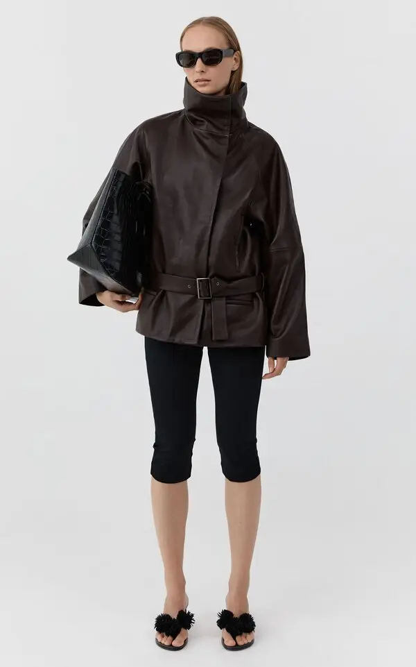 ST. AGNI Cinch Lambskin Leather Jacket - Brown