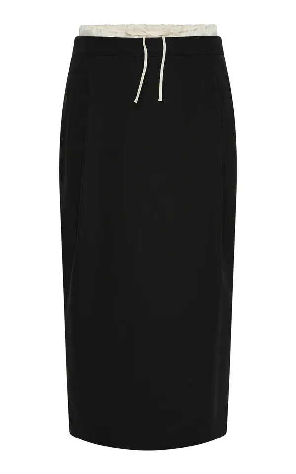 ST. AGNI Layered Waist Silk Wool Skirt - Black