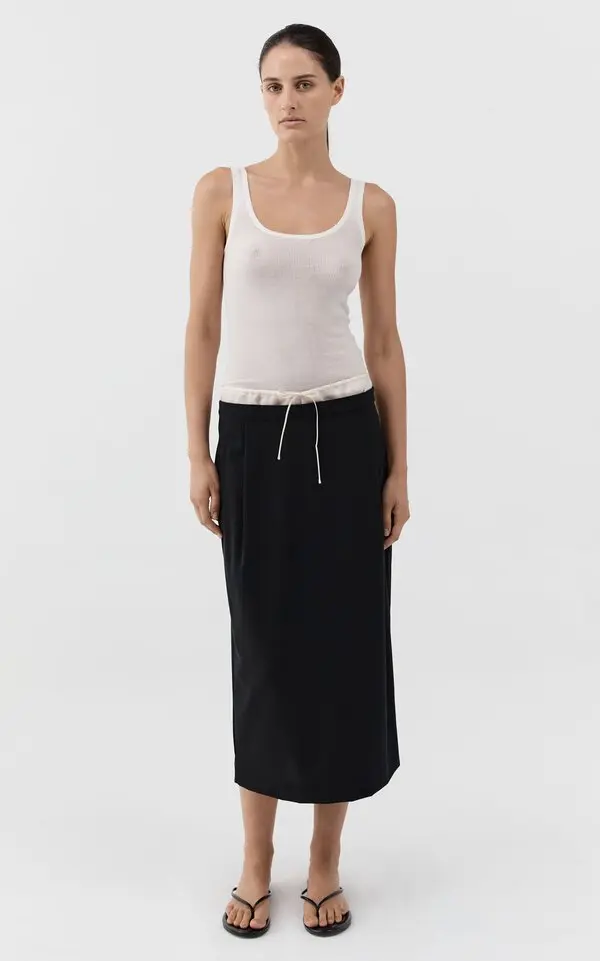 ST. AGNI Layered Waist Silk Wool Skirt