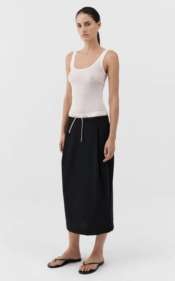ST. AGNI Layered Waist Silk Wool Skirt