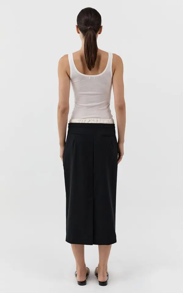 ST. AGNI Layered Waist Silk Wool Skirt