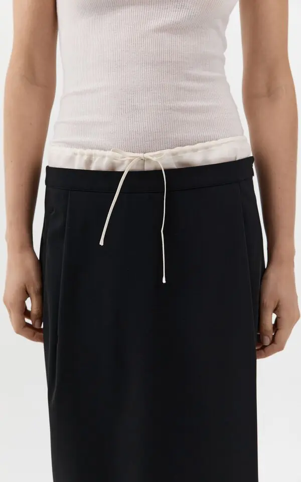 ST. AGNI Layered Waist Silk Wool Skirt