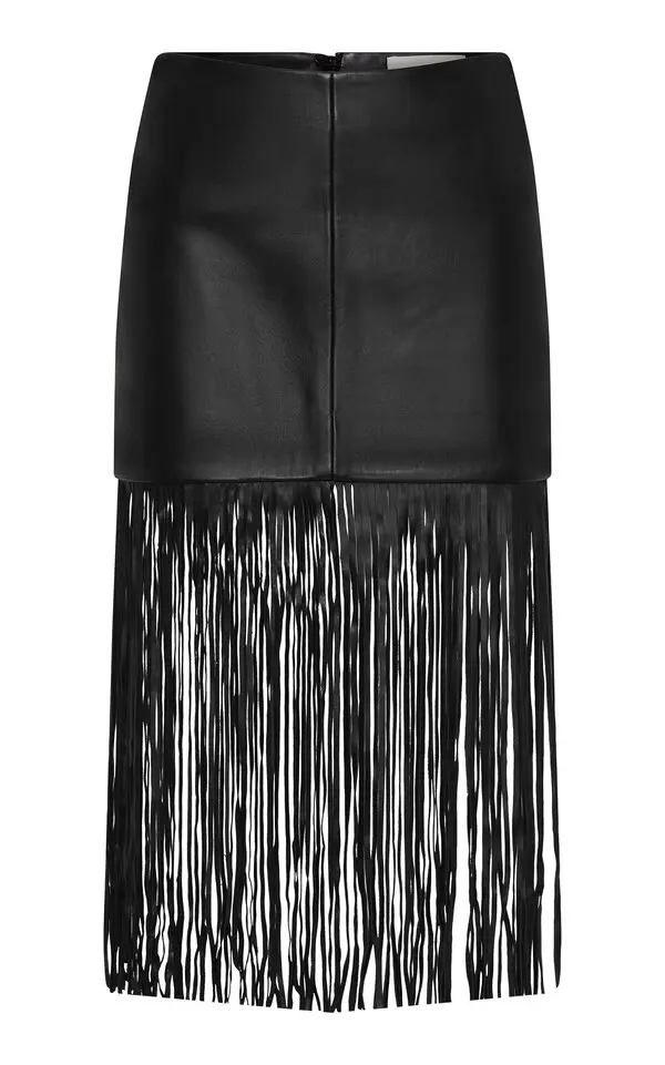 ST. AGNI Fringe Leather Skirt - Black