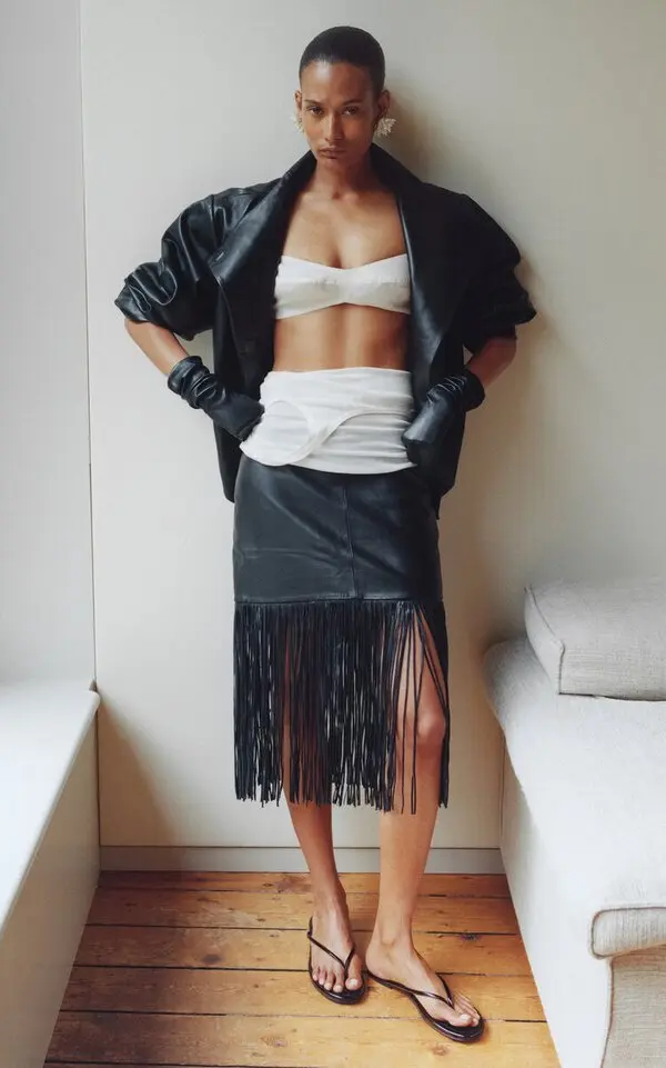 ST. AGNI Fringe Leather Skirt