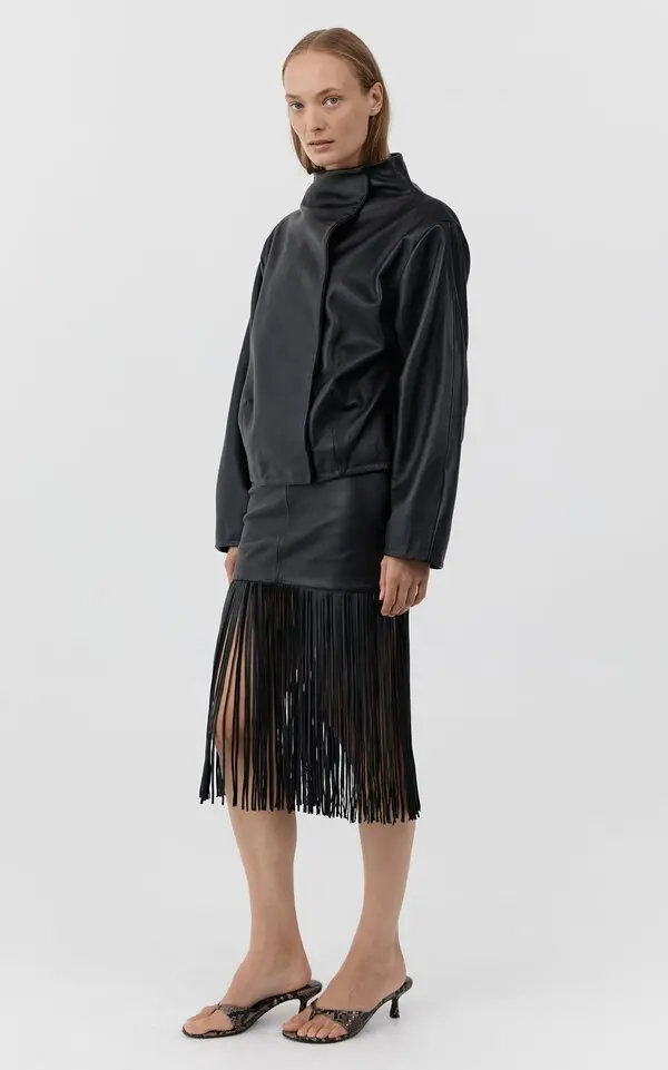 ST. AGNI Fringe Leather Skirt