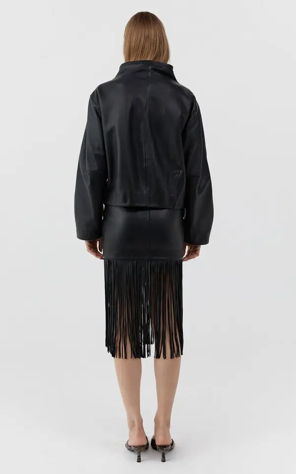 ST. AGNI Fringe Leather Skirt