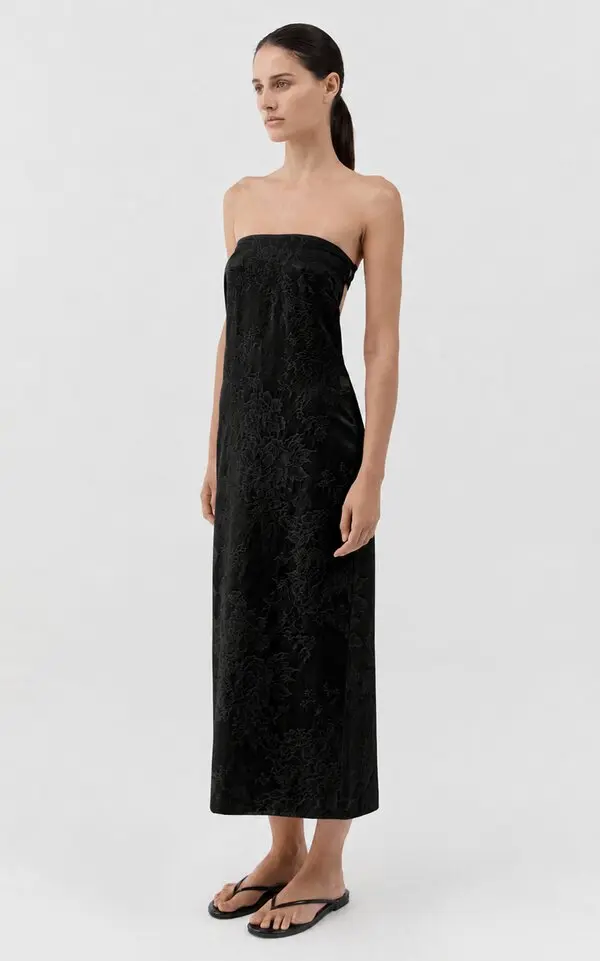 ST. AGNI Jacquard Strapless Silk Wool Dress - Grey