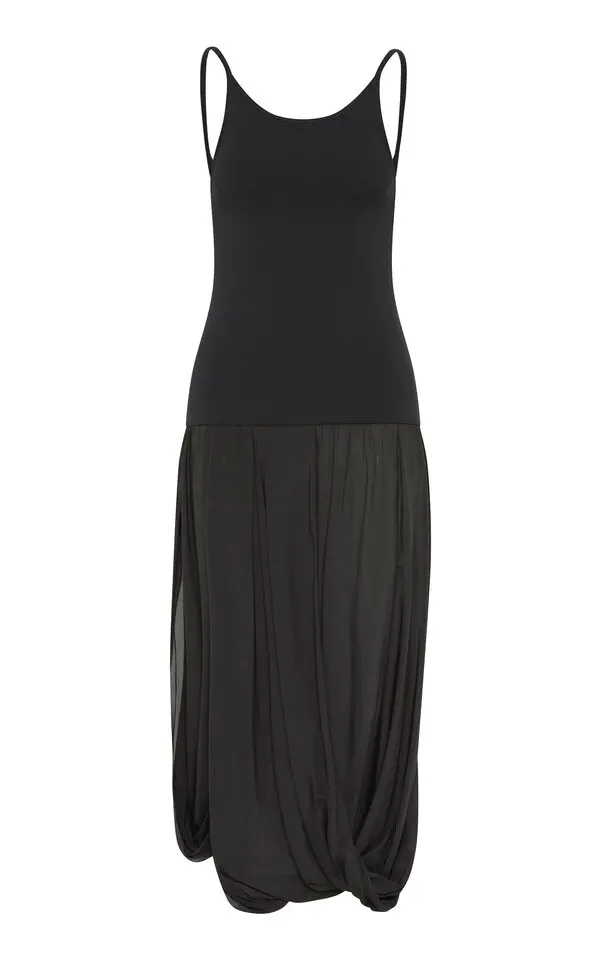 ST. AGNI Knit Bodice Drape Sheer Dress