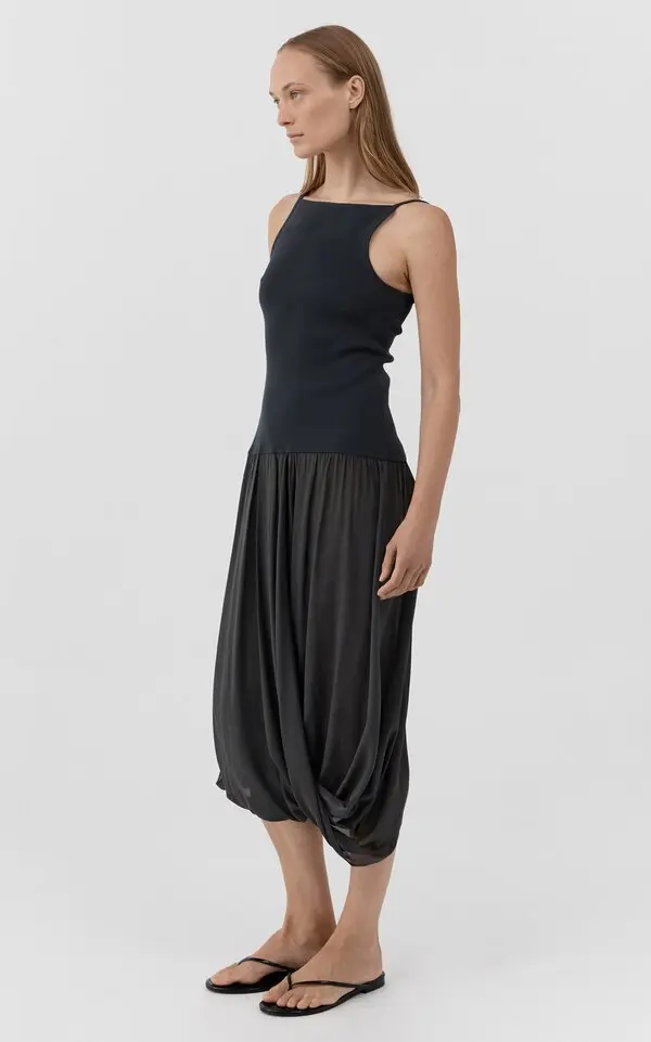 ST. AGNI Knit Bodice Drape Sheer Dress