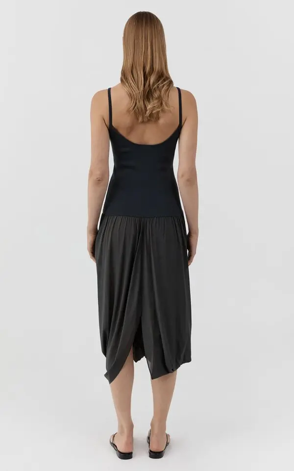 ST. AGNI Knit Bodice Drape Sheer Dress