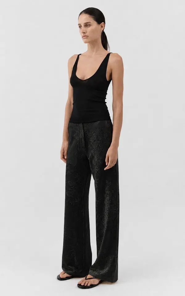 ST. AGNI Jacquard Minimal Silk Wool Pants - Black