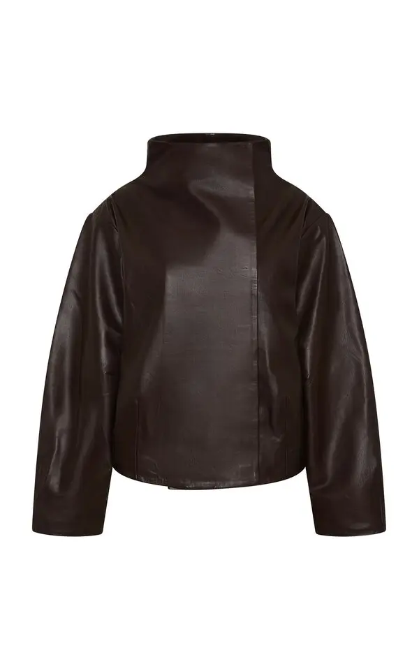 ST. AGNI Cocoon Funnel Leather Jacket - Brown