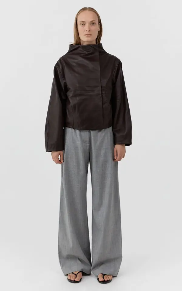 ST. AGNI Cocoon Funnel Leather Jacket - Brown
