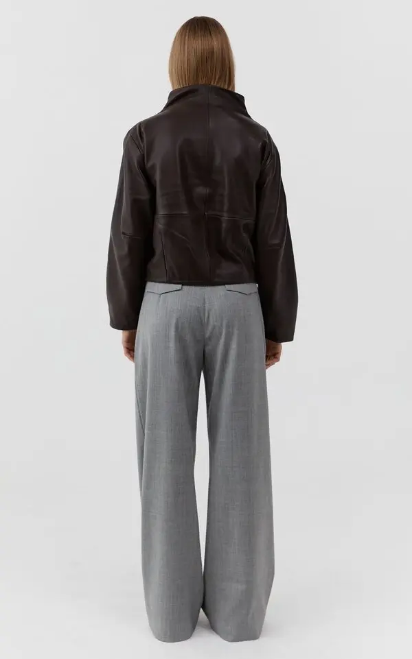 ST. AGNI Cocoon Funnel Leather Jacket - Brown