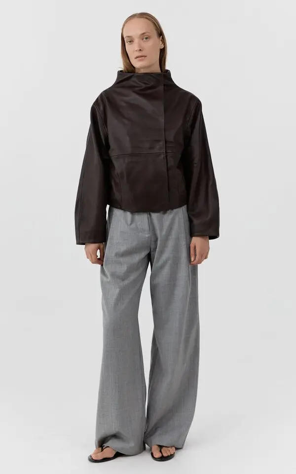 ST. AGNI Cocoon Funnel Leather Jacket - Brown