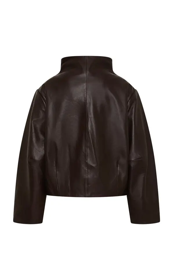 ST. AGNI Cocoon Funnel Leather Jacket - Brown