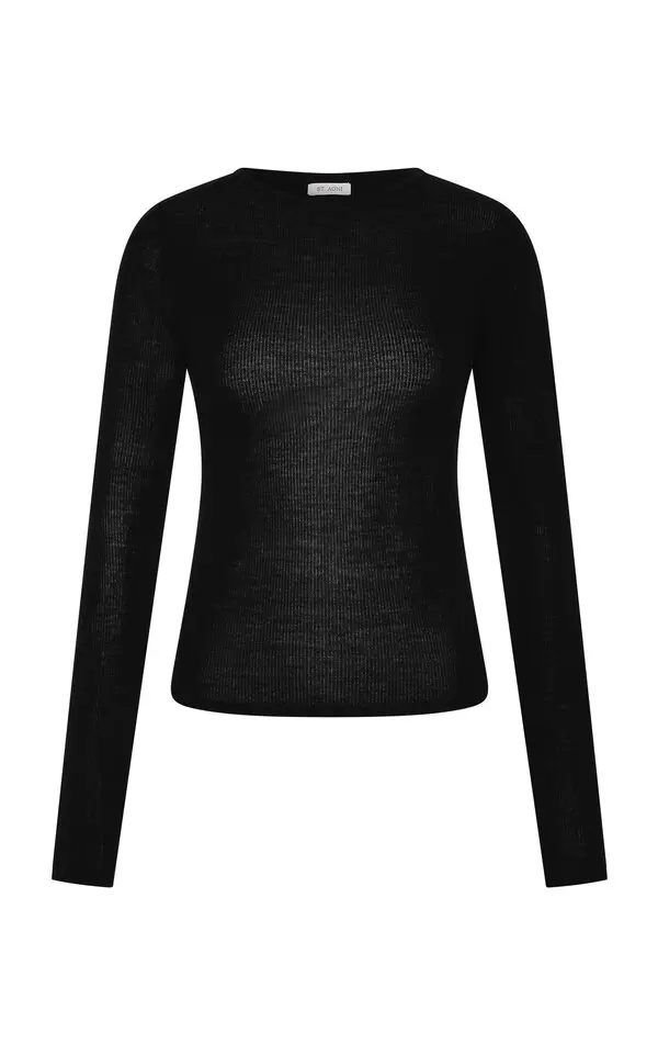 ST. AGNI Superfine Long Sleeve Merino Wool Top - Black
