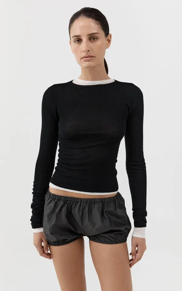 ST. AGNI Superfine Long Sleeve Merino Wool Top - Black
