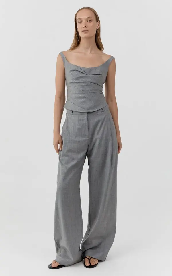 ST. AGNI Pleat Slouch Wool Tapered Leg Pants