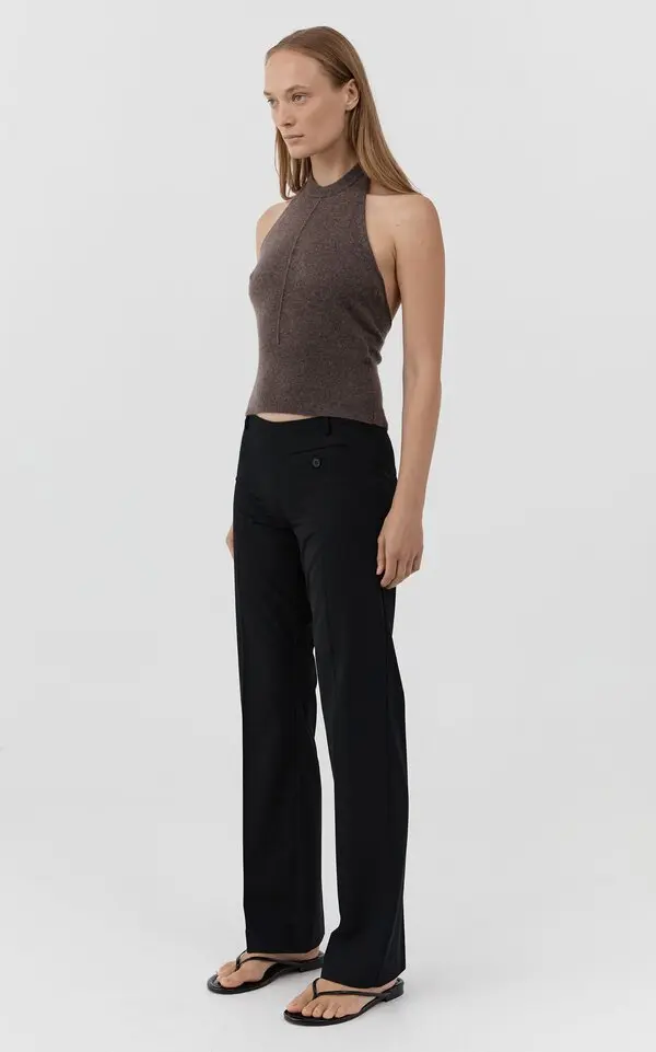 ST. AGNI Ribbed Halter Cashmere Top - Brown