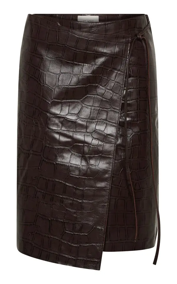 ST. AGNI Everyday Wrap Crocodile-effect Leather Skirt
