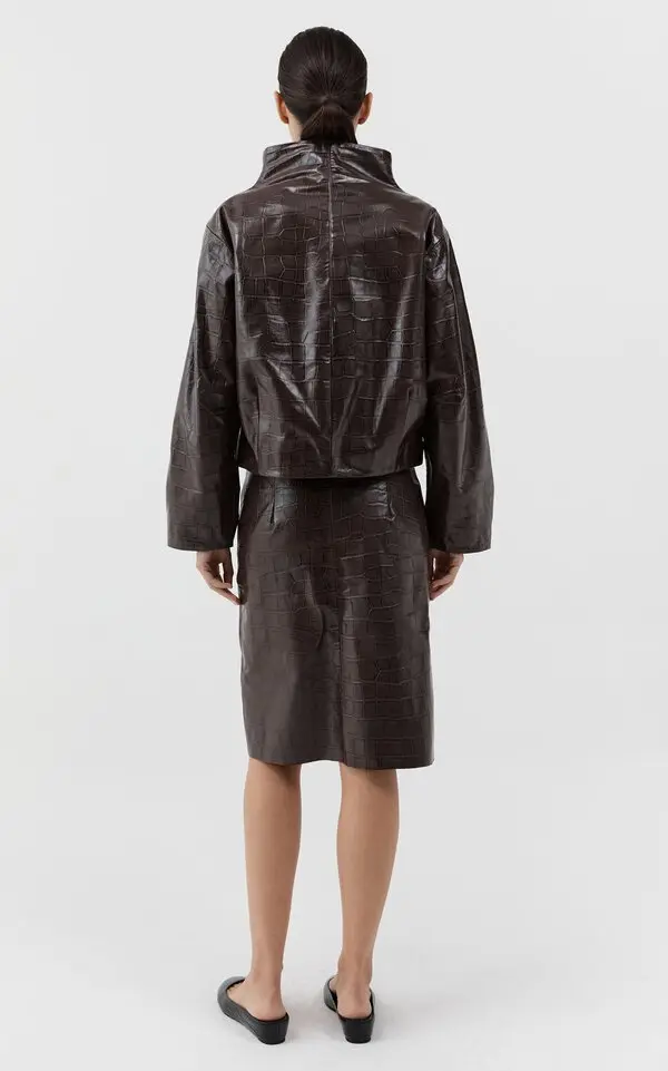 ST. AGNI Everyday Wrap Crocodile-effect Leather Skirt