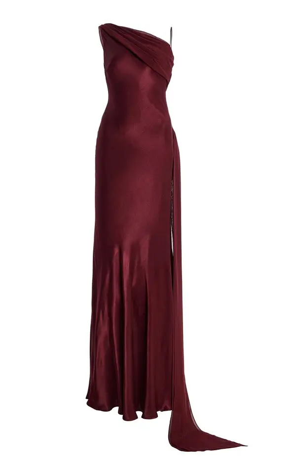Arcina Ori Helena Satin Maxi Dress With Asymmetrical Neckline And Open Back - Red