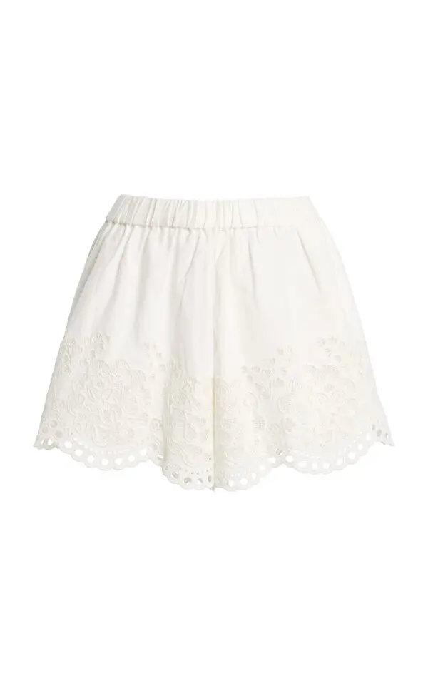 Sea Embroidered Cotton-linen Mini Shorts - White