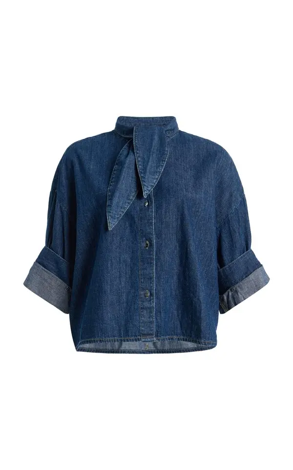 TWP Tie One On Cropped Cotton Shirt - Navy