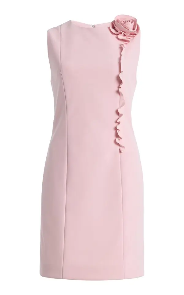 ROTATE BY BIRGER CHRISTENSEN High-neck Floral Rosette Crepe Mini Dress - Pink