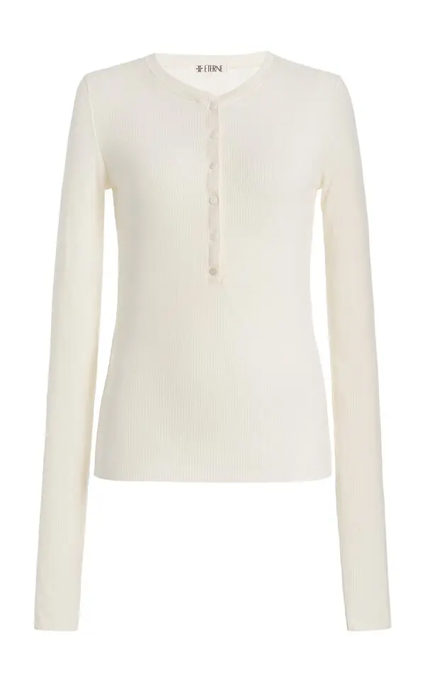 Eterne Ribbed Jersey Henley Top - Ivory